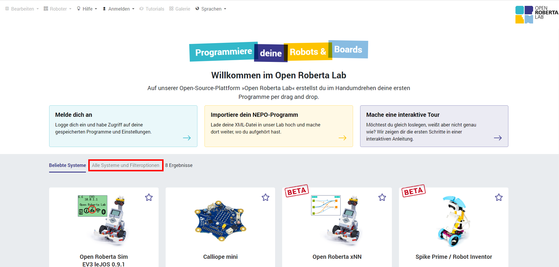 OpenRoberta Lab - funduino-cube.de